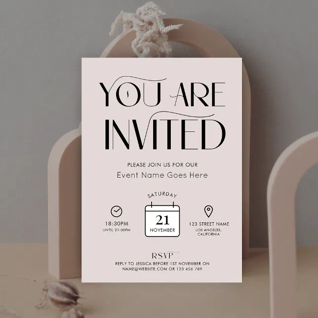 Minimal Cream Beige Trendy Font Business Party Invitation | Zazzle