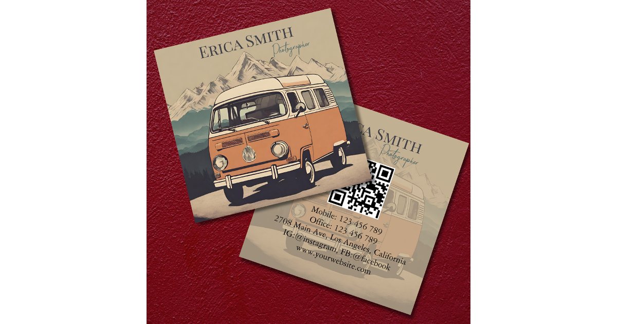 Minimal Creative Retro Photographer QR Code Square Business Card | Zazzle