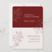 Minimal Crimson Red Foliage Outline Wedding Invitation | Zazzle