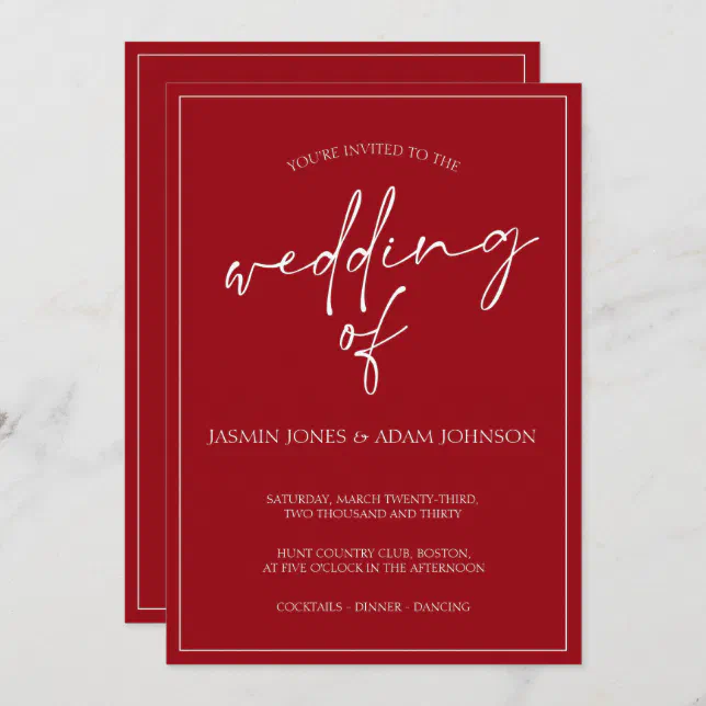 Minimal Crimson Red Script Wedding Invitation | Zazzle