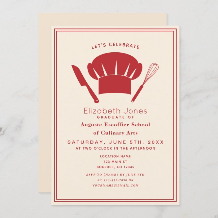Minimal Culinary School Graduation Party Invitation | Zazzle.com