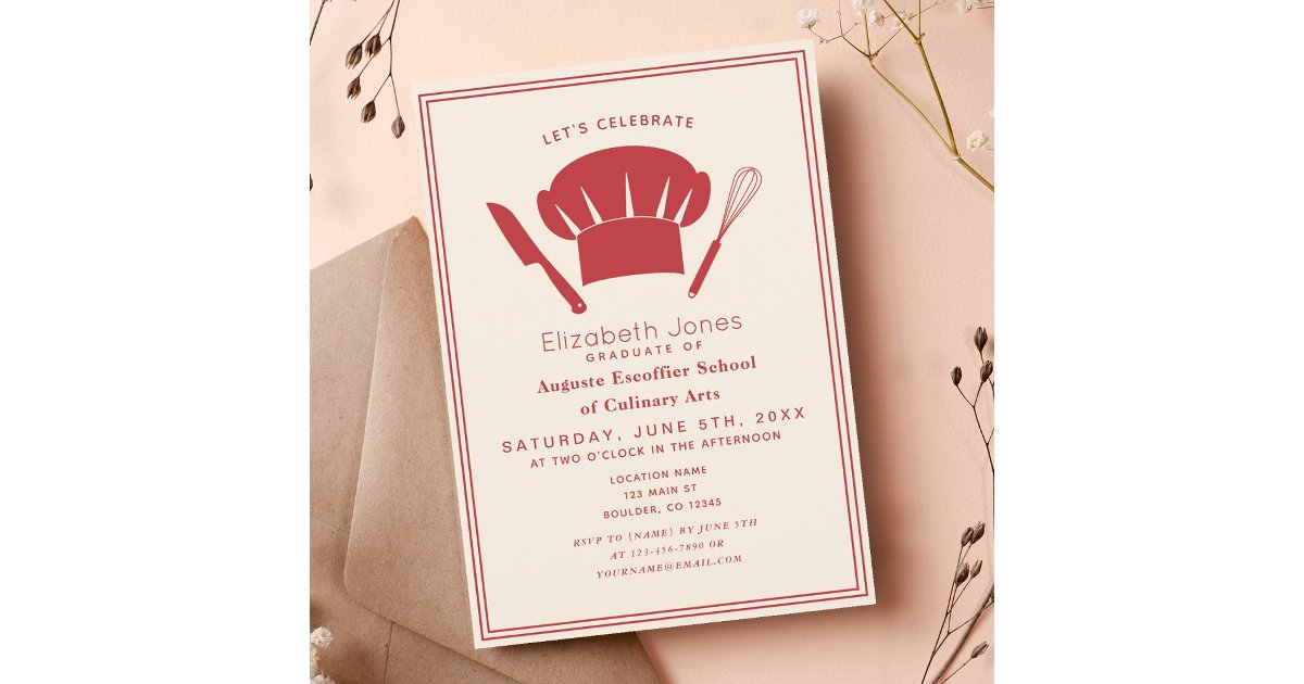Minimal Culinary School Graduation Party Invitation | Zazzle