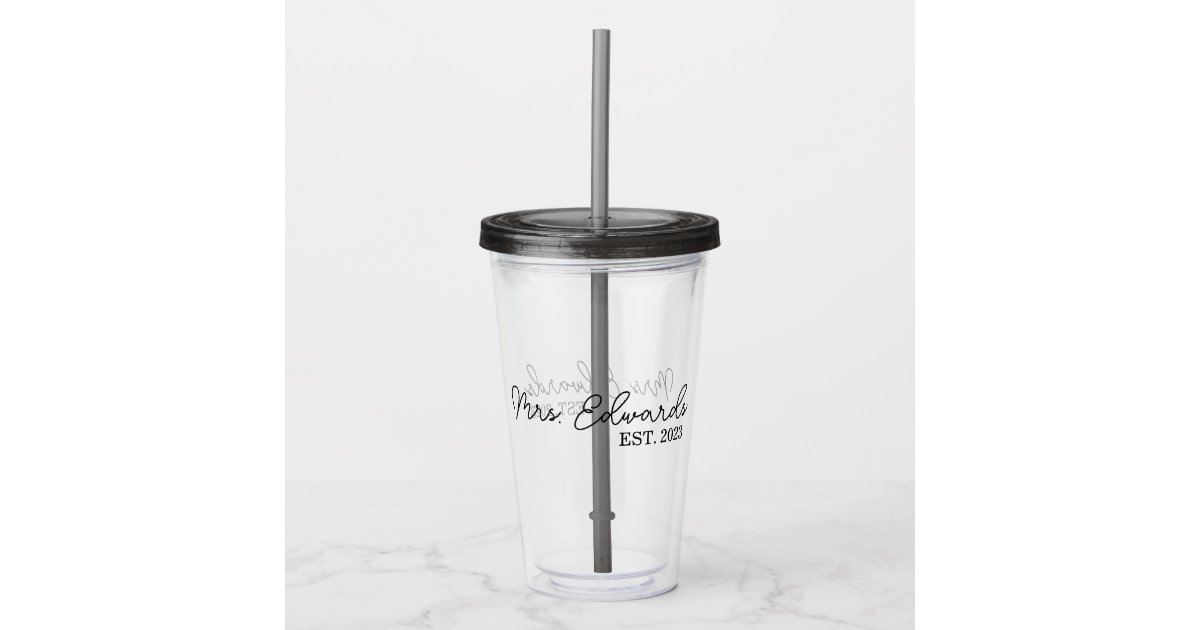 Minimal Cursive Mrs. Custom Last Name Wedding Gift Acrylic Tumbler | Zazzle