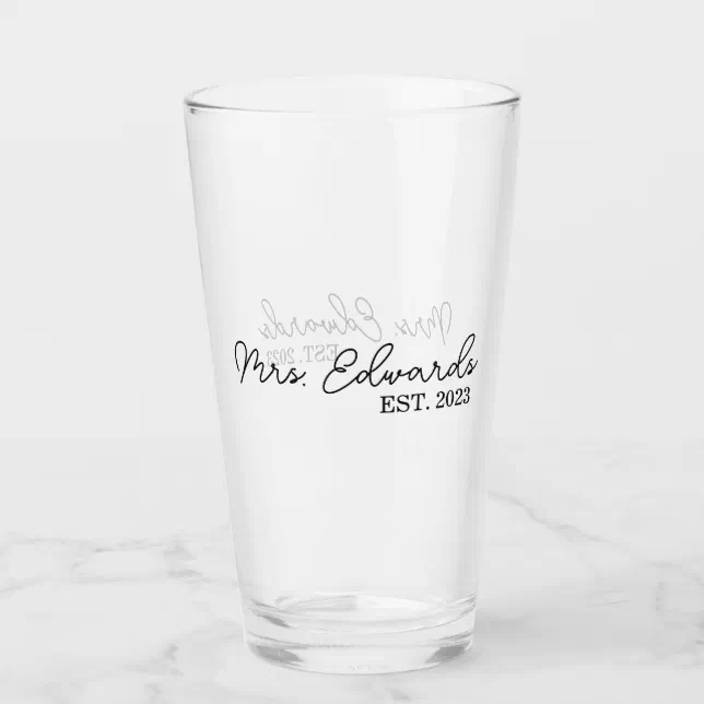 Minimal Cursive Mrs. Custom Last Name Wedding Gift Glass | Zazzle