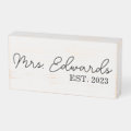 Minimal Cursive Mrs. Custom Last Name Wedding Gift Wooden Box Sign | Zazzle