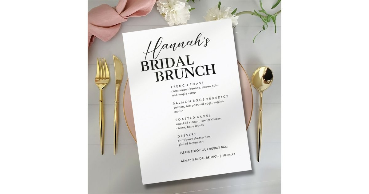 Minimal Custom Bridal Brunch Menu | Zazzle