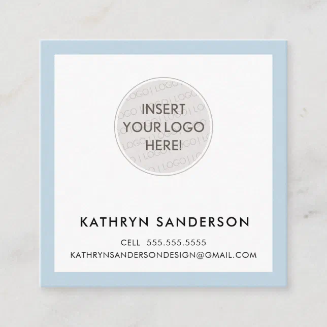 MINIMAL CUSTOM LOGO modern chic pale blue black Square Business Card ...