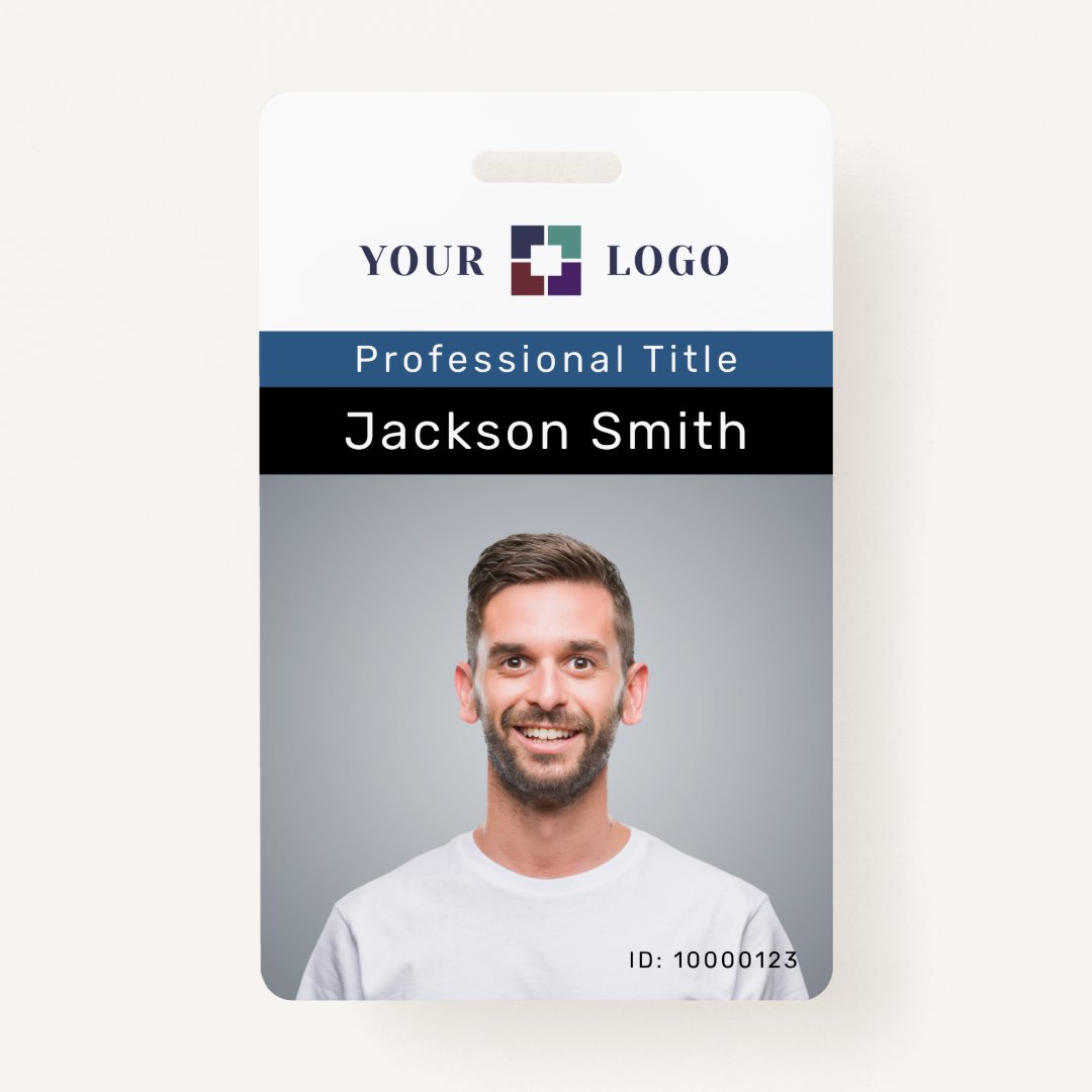 Minimal custom photo and name employee badge | Zazzle