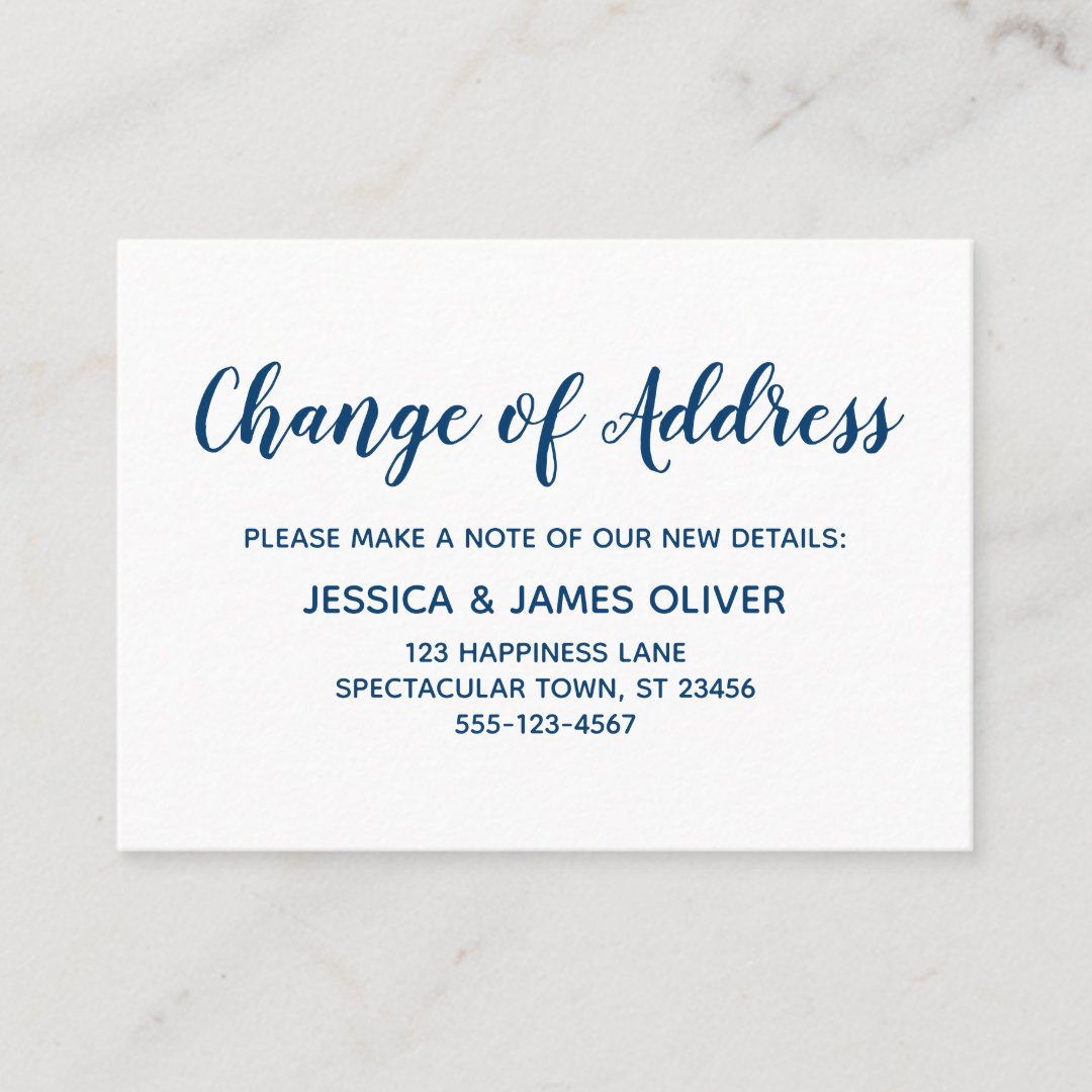 Minimal Dark Blue on White Change of Address Card | Zazzle