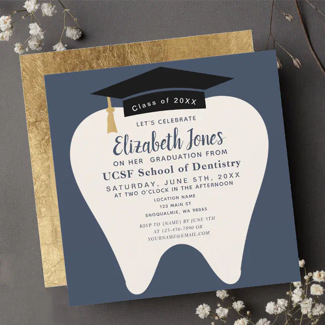 Minimal Dentistry School Tooth Graduation Party Invitation | Zazzle