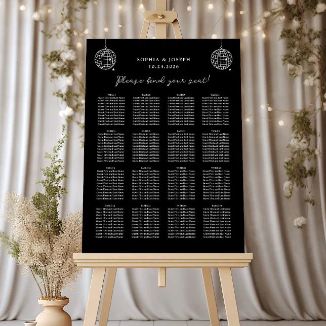 Minimal Disco Ball | Black Seating Chart Foam Board | Zazzle