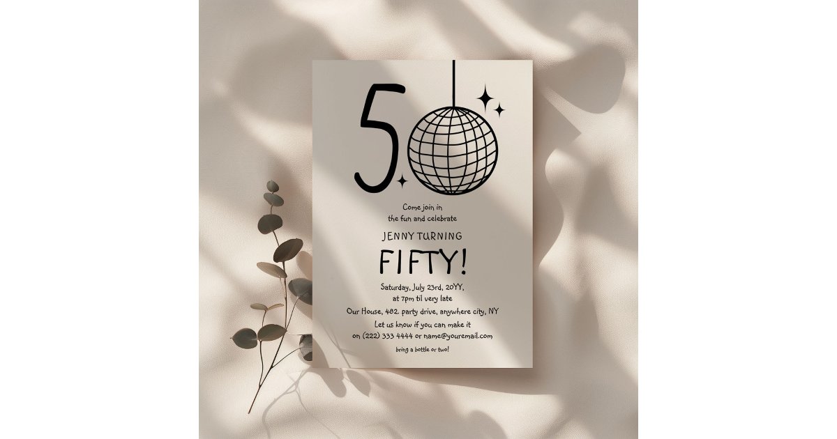 Minimal Doodle 50th Disco Ball Birthday Invitation | Zazzle