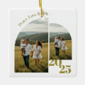 Minimal Double Sided Arch Two Photo Ceramic Ornament | Zazzle