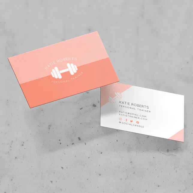 Minimal Dumbbell Personal Trainer Pink Business Card | Zazzle