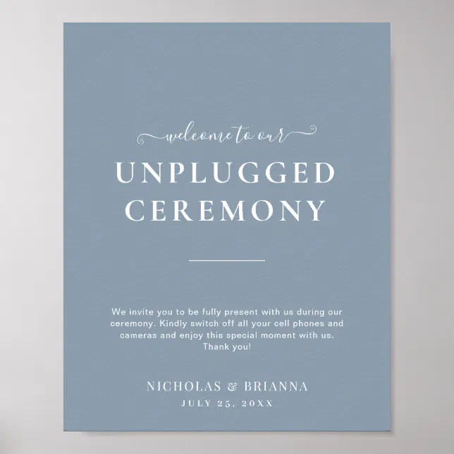 Minimal Dusty Blue Modern Unplugged Boho Wedding Poster | Zazzle
