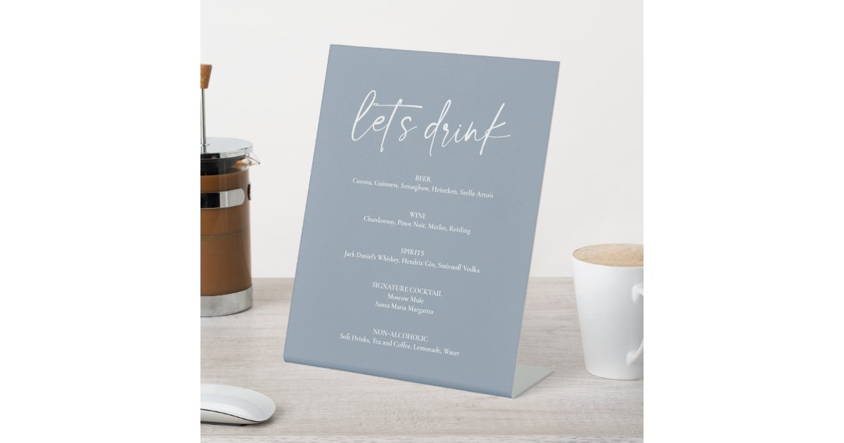 Minimal Dusty Blue Modern Wedding Drink Bar Menu Pedestal Sign | Zazzle