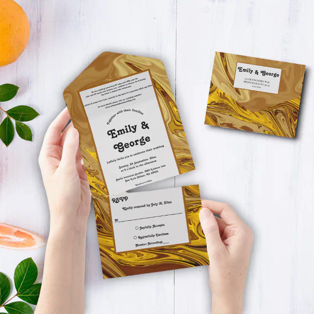 Minimal Earth Tone Gold Terracotta Artsy Wedding All In One Invitation ...