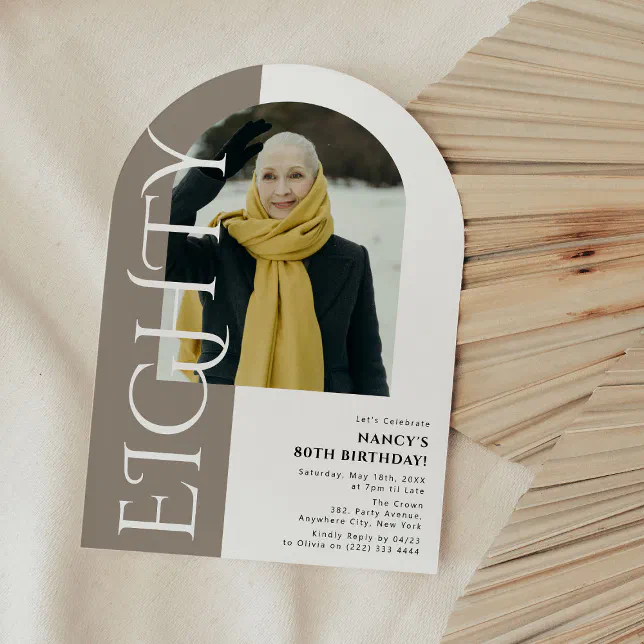 Minimal EIGHTY Arch Photo 80th Birthday Invitation | Zazzle