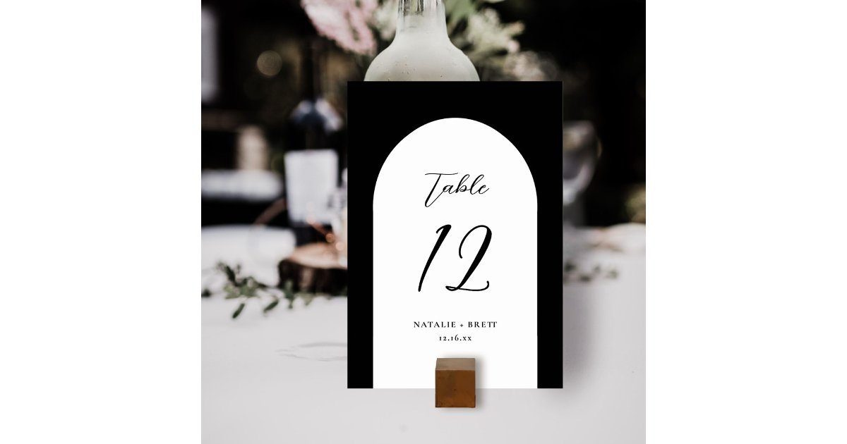 Minimal Elegant Arch Wedding | Black Table Number | Zazzle