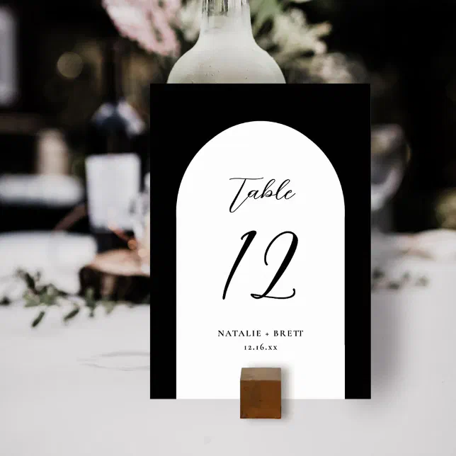 Minimal Elegant Arch Wedding | Black Table Number | Zazzle