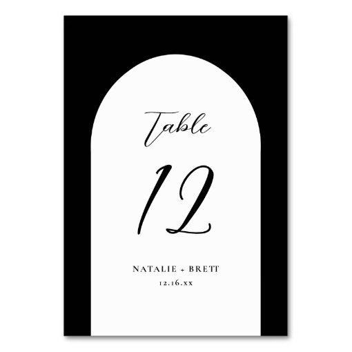 Minimal Elegant Arch Wedding | Black Table Number | Zazzle