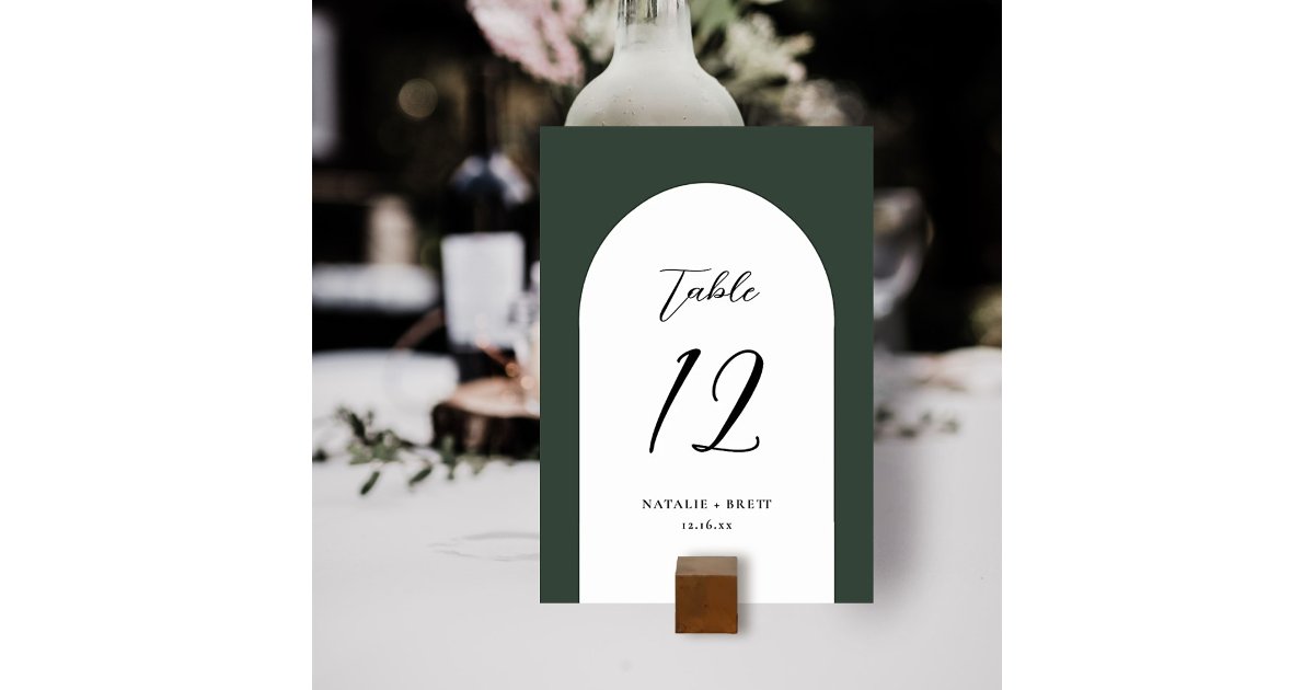 Minimal Elegant Arch Wedding | Green Table Number | Zazzle