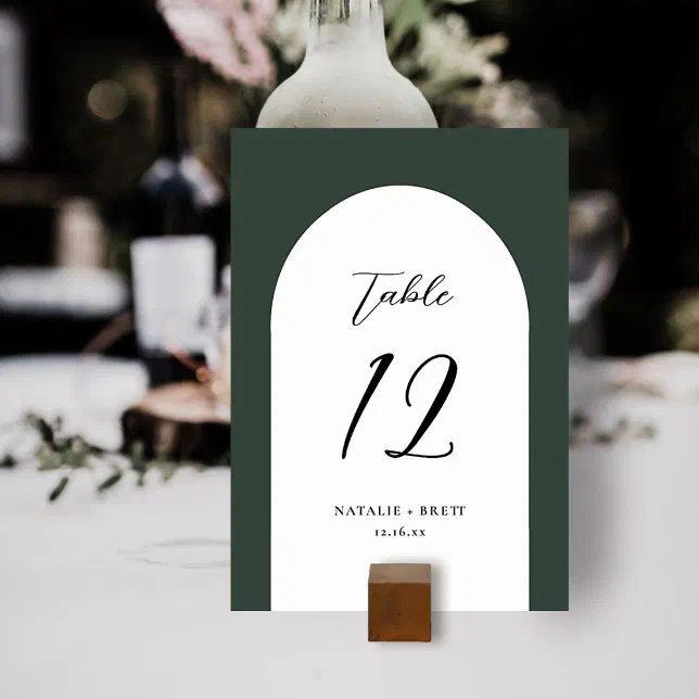 Minimal Elegant Arch Wedding | Green Table Number | Zazzle