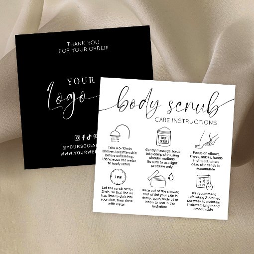 Minimal Elegant Black White Body Scrub Care Cards | Zazzle