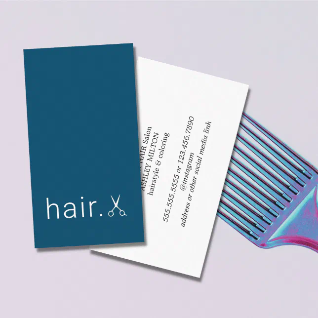 Minimal Elegant Blue White Scissors Hairstylist Business Card | Zazzle