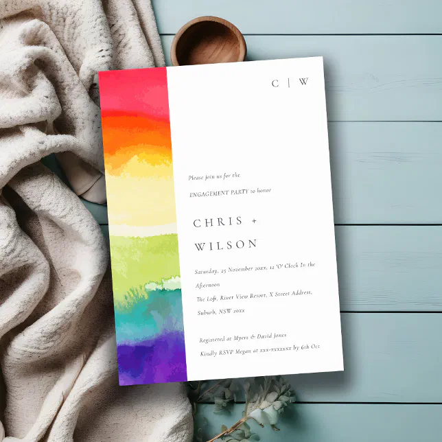 Minimal Elegant Colorful Pride Rainbow Engagement Invitation | Zazzle