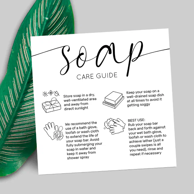 Minimal Elegant Handmade Soap Bar Care Cards | Zazzle