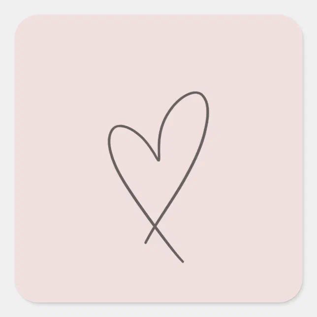 Minimal Elegant Line Art Heart Wedding Blush Pink Square Sticker | Zazzle