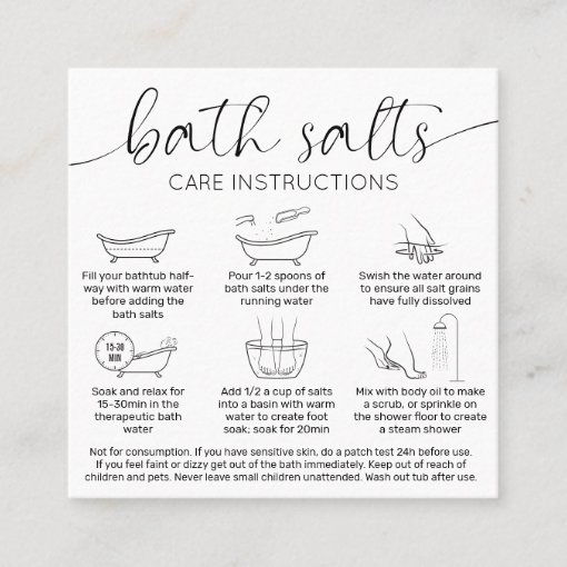 Minimal Elegant Logo Bath Salts Care Instructions Square Business Card ...