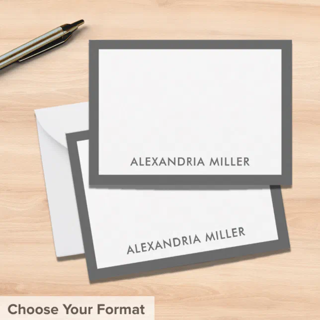 Minimal Elegant Monogram Name White Gray Note Card | Zazzle