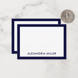 Minimal Elegant Monogram Name White Navy Note Card | Zazzle