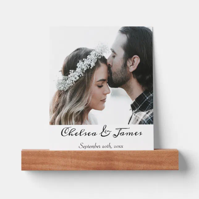 Minimal Elegant Photo Calligraphy Wedding Custom Picture Ledge | Zazzle