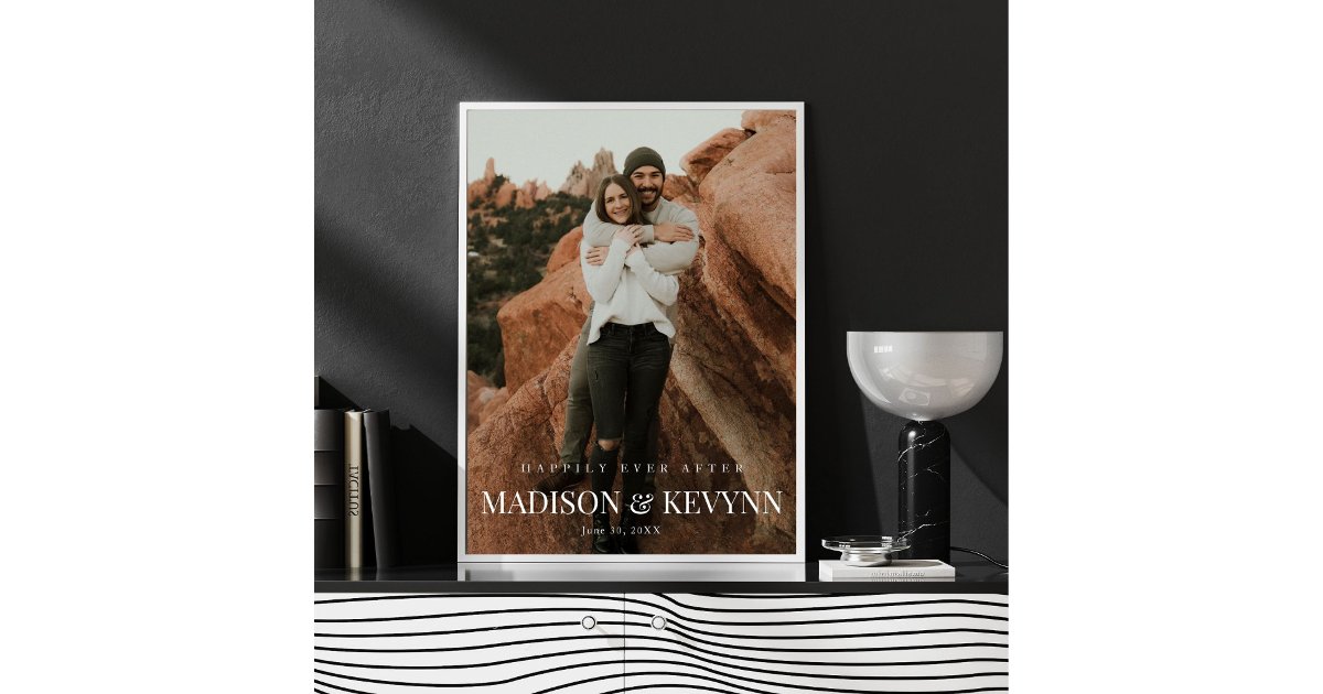 Minimal & Elegant Photo Monogram Wedding Poster | Zazzle