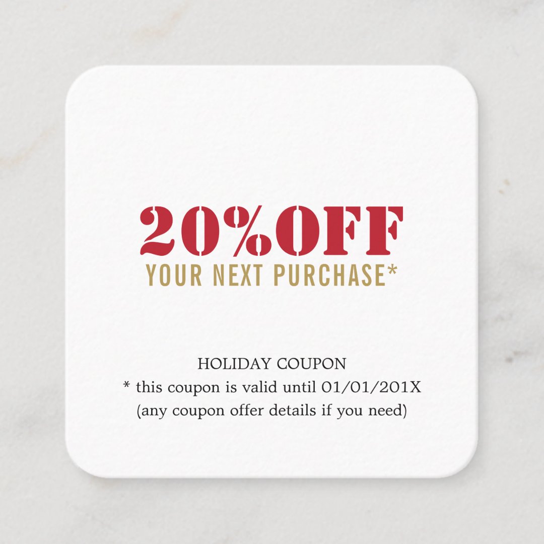 Minimal Elegant Red Gold White Coupon | Zazzle