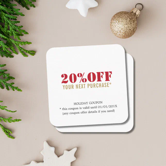 Minimal Elegant Red Gold White Coupon | Zazzle