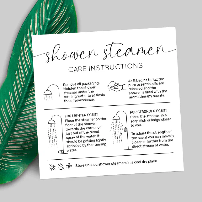 Minimal Elegant Shower Steamer Care Instructions Square Business Card ...