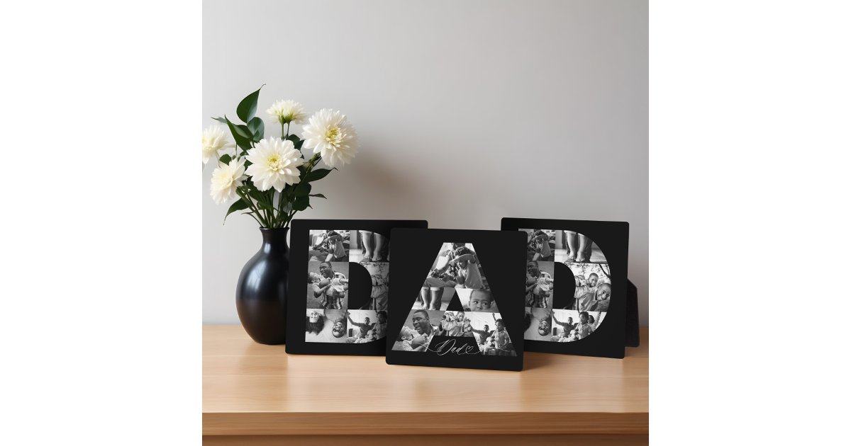 Minimal Elegant Six Photo Collage Letter D for Dad Plaque | Zazzle
