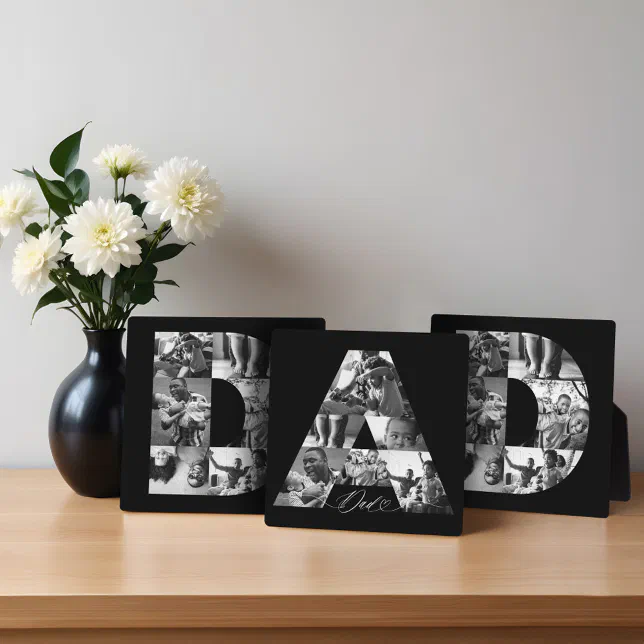 Minimal Elegant Six Photo Collage Letter D for Dad Plaque | Zazzle