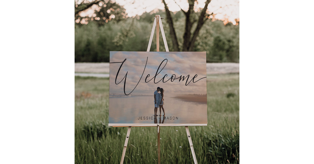 Minimal Elegant Wedding Welcome Sign with Photo | Zazzle