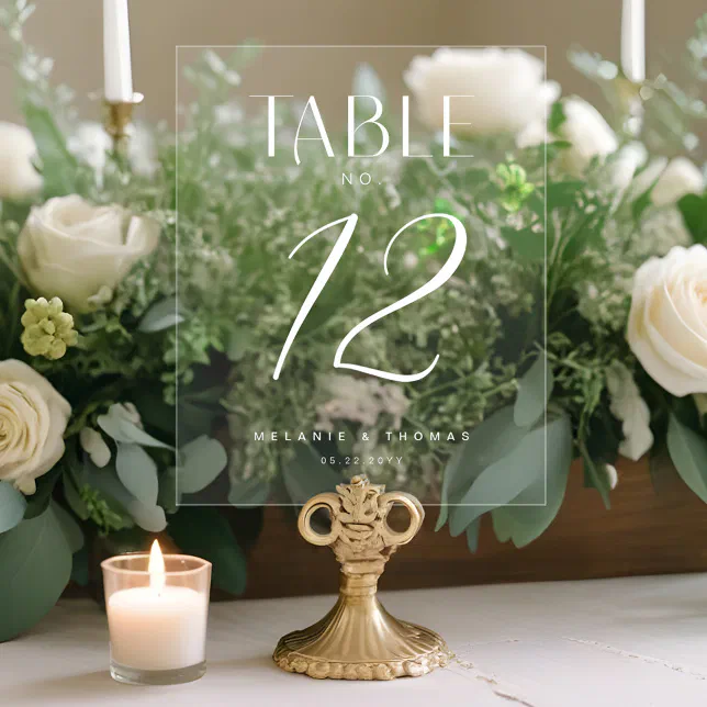 Minimal Elegant White Script Wedding Table Number Acrylic Sign | Zazzle