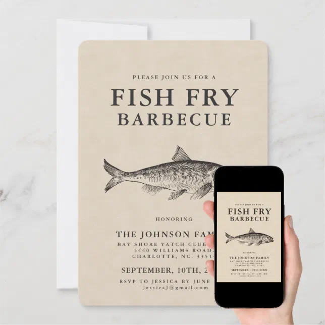 Minimal Fish Fry Party Customized Invitation | Zazzle