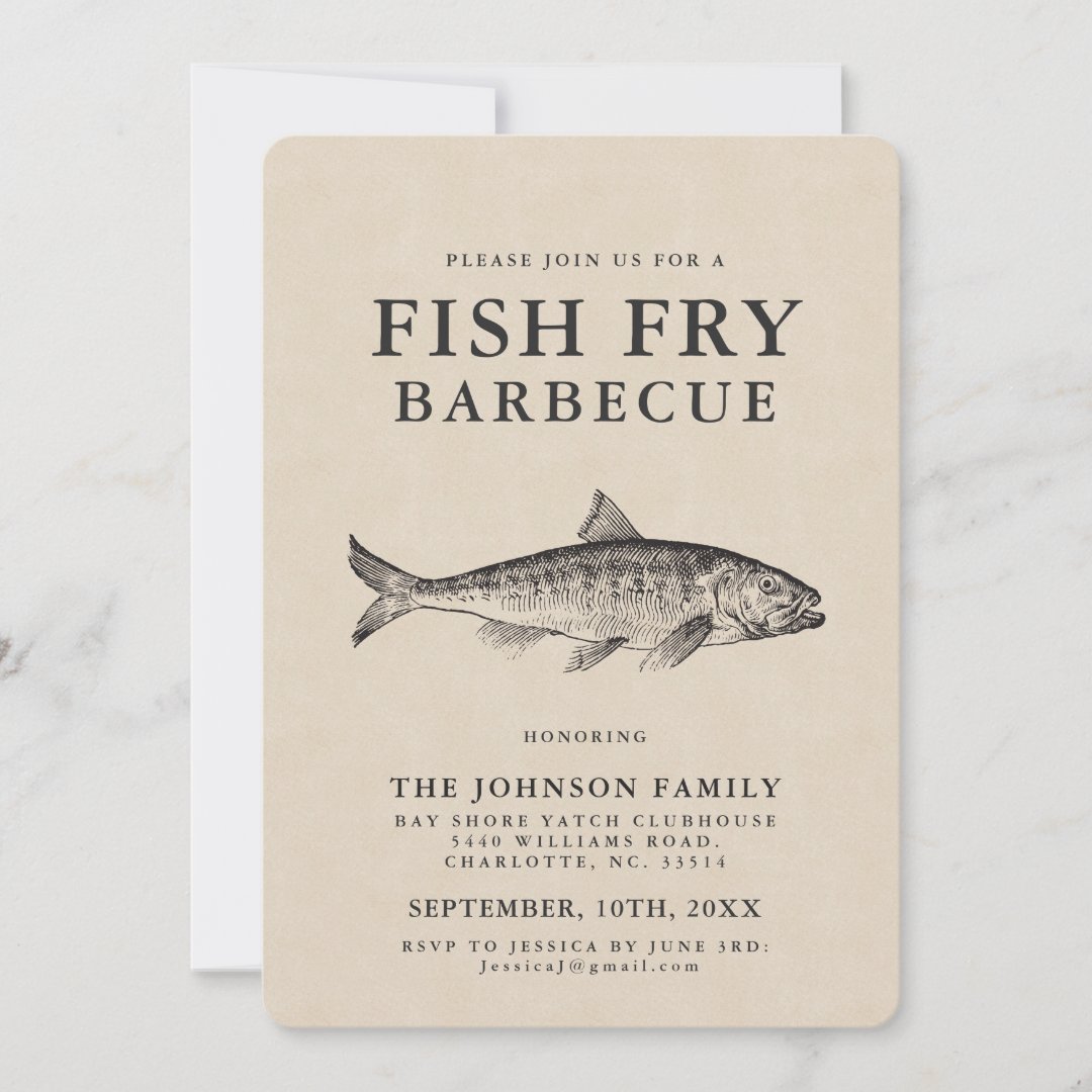 Minimal Fish Fry Party Customized Invitation | Zazzle