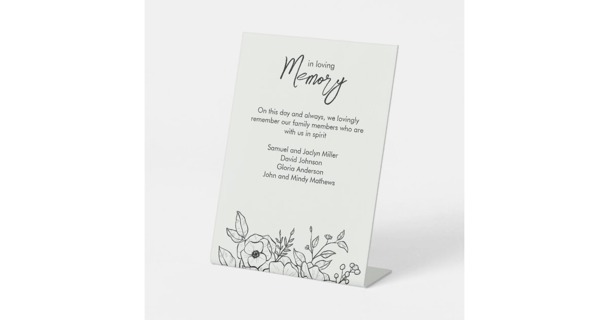 Minimal Floral Botanical Milk White In Memoriam Pedestal Sign | Zazzle