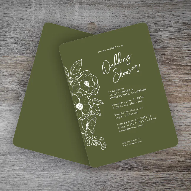 Minimal Floral Botanical Moss Green Wedding Shower Invitation | Zazzle