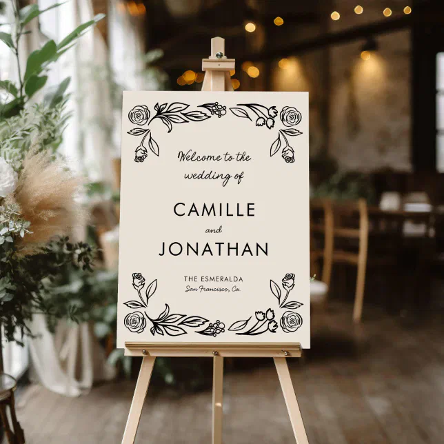 Minimal Floral Wedding Welcome Sign | Zazzle