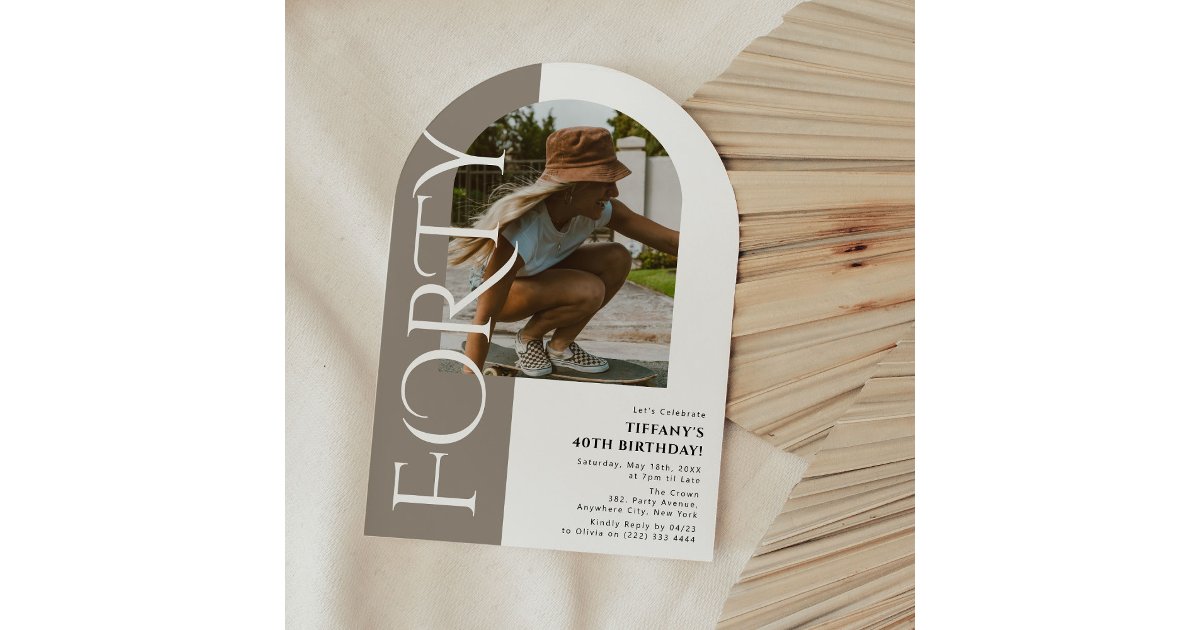 Minimal FORTY Arch Photo 40th Birthday Invitation | Zazzle